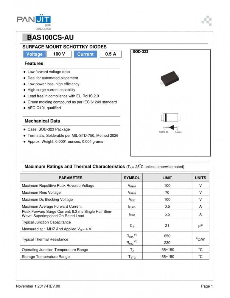 BAS100CS-AU datasheet page 1
