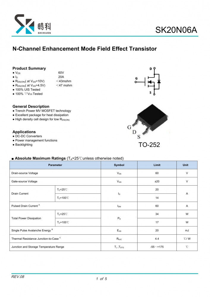 SK20N06A datasheet page 1
