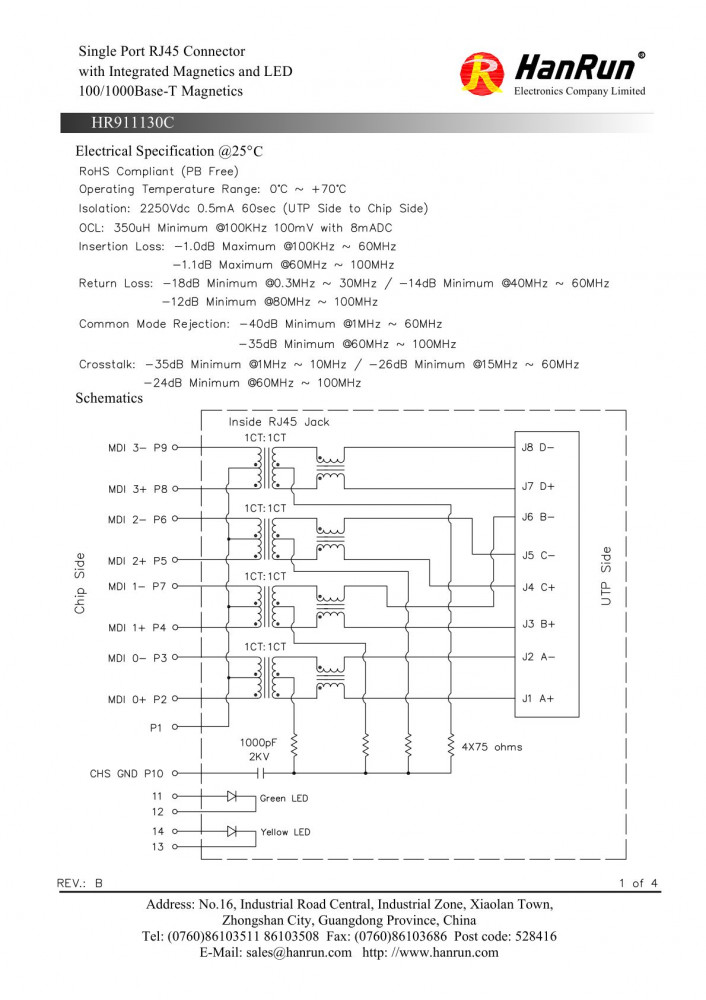 HR911130C electrical specification and schematic