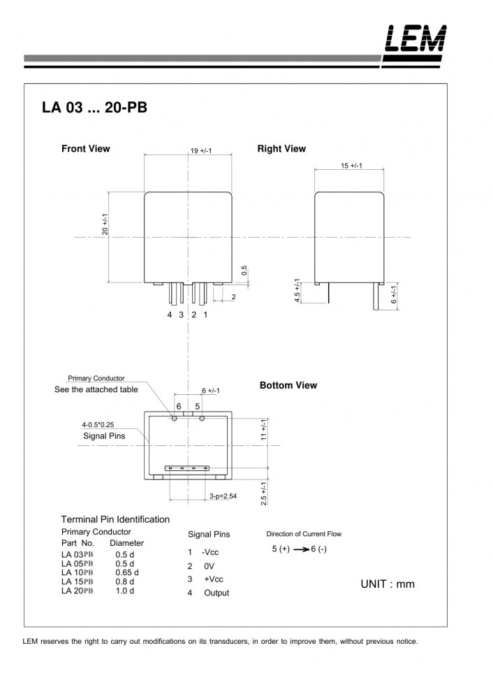 LEM LA 03-PB technical document page 2