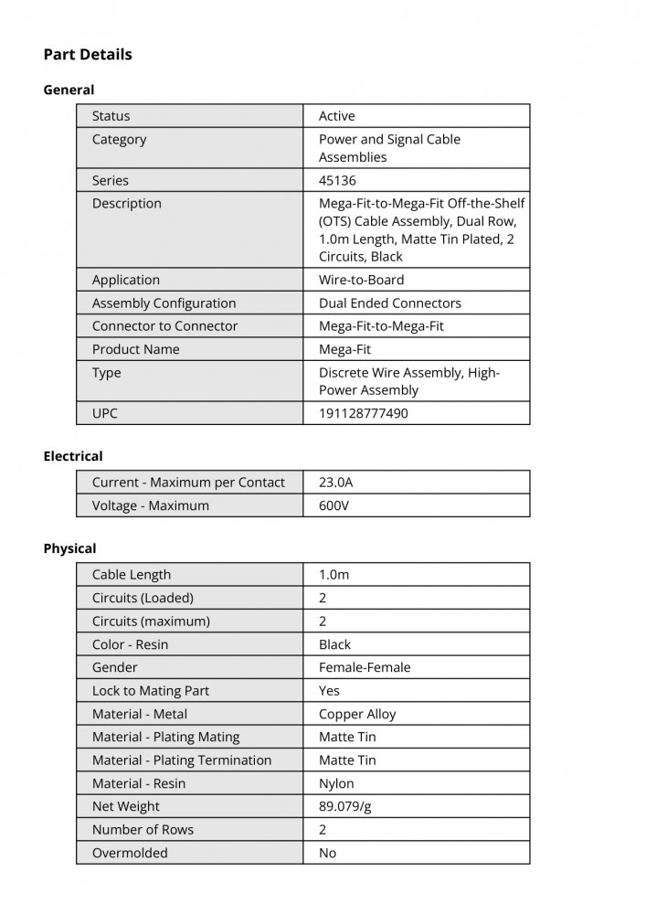 Technical document image 2 for MOLEX 451360210