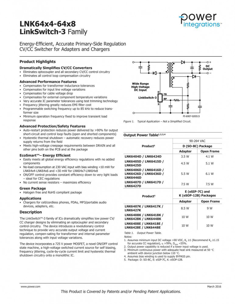 LNK6416D technical document page 1