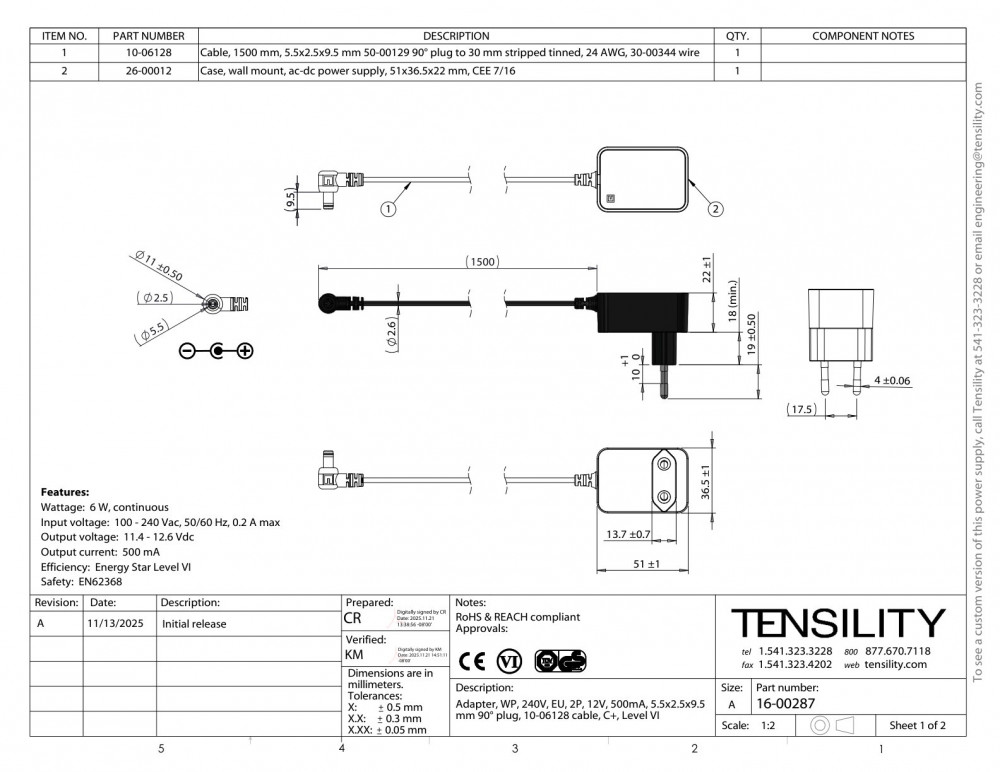 Tensility 16-00287 technical document page 1