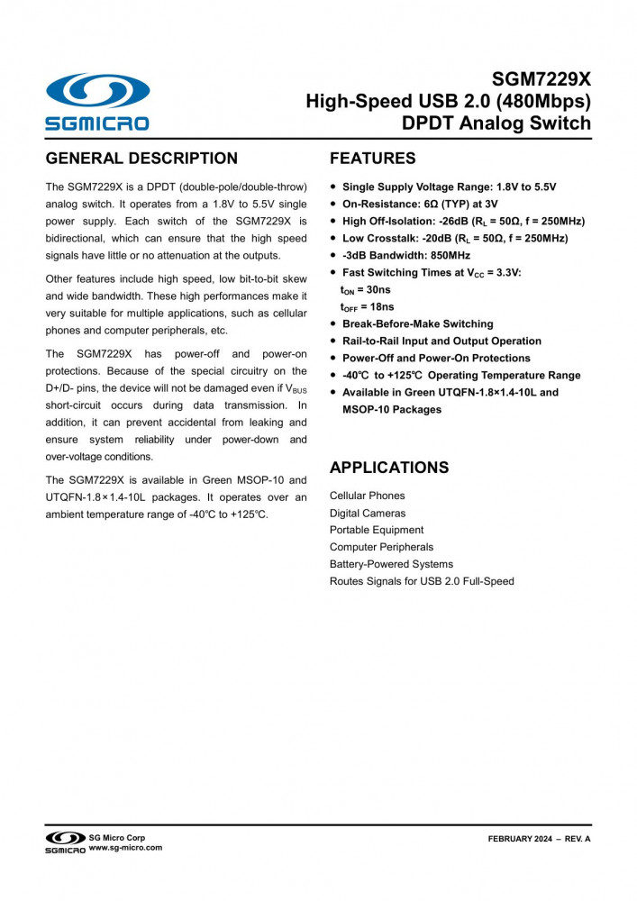 SGM7229X datasheet page 1