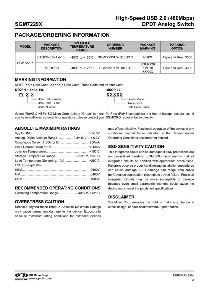 SGM7229X datasheet page 2