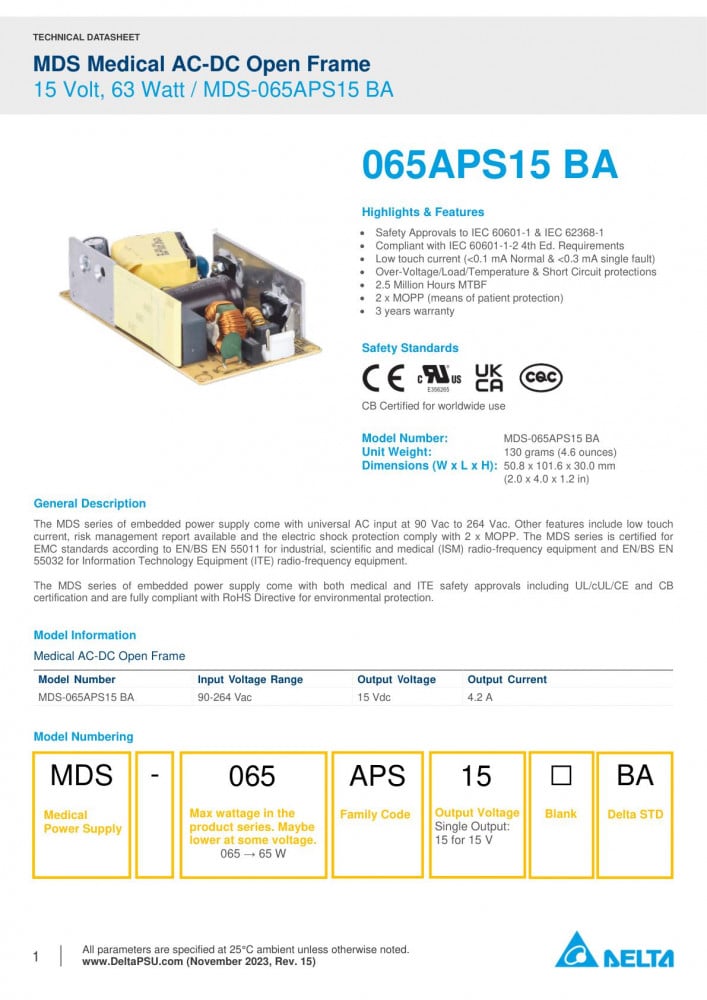 MDS-065APS15 BA datasheet page 1