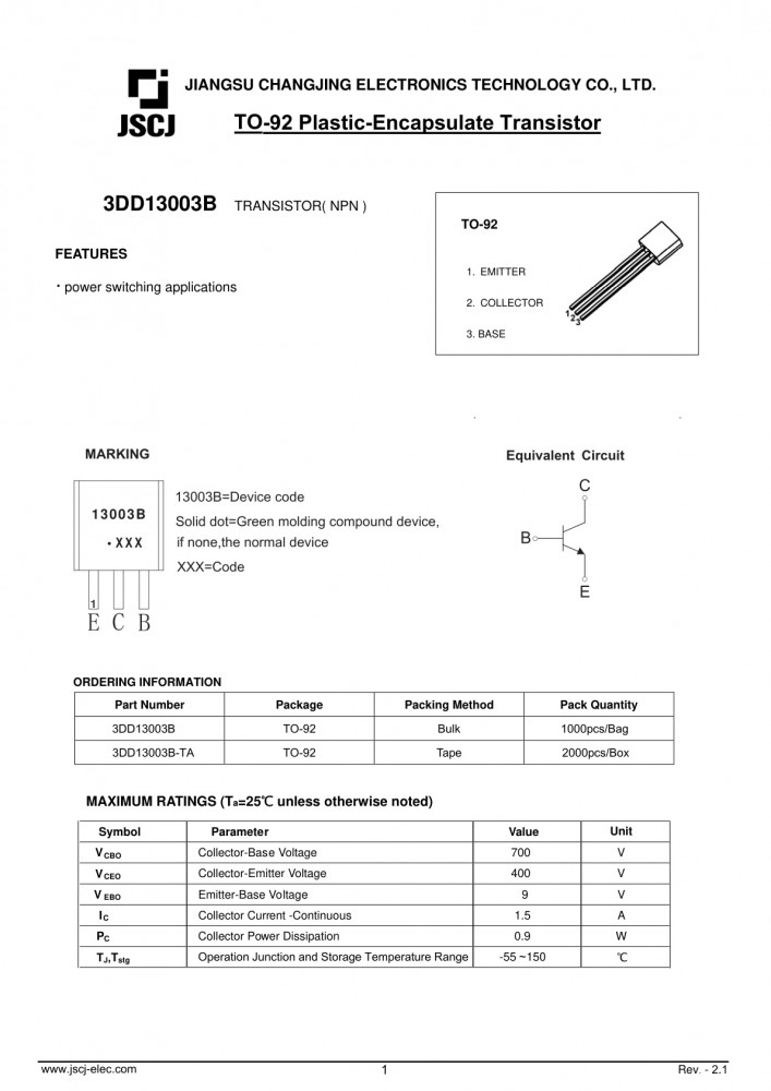 3DD13003B datasheet page 1