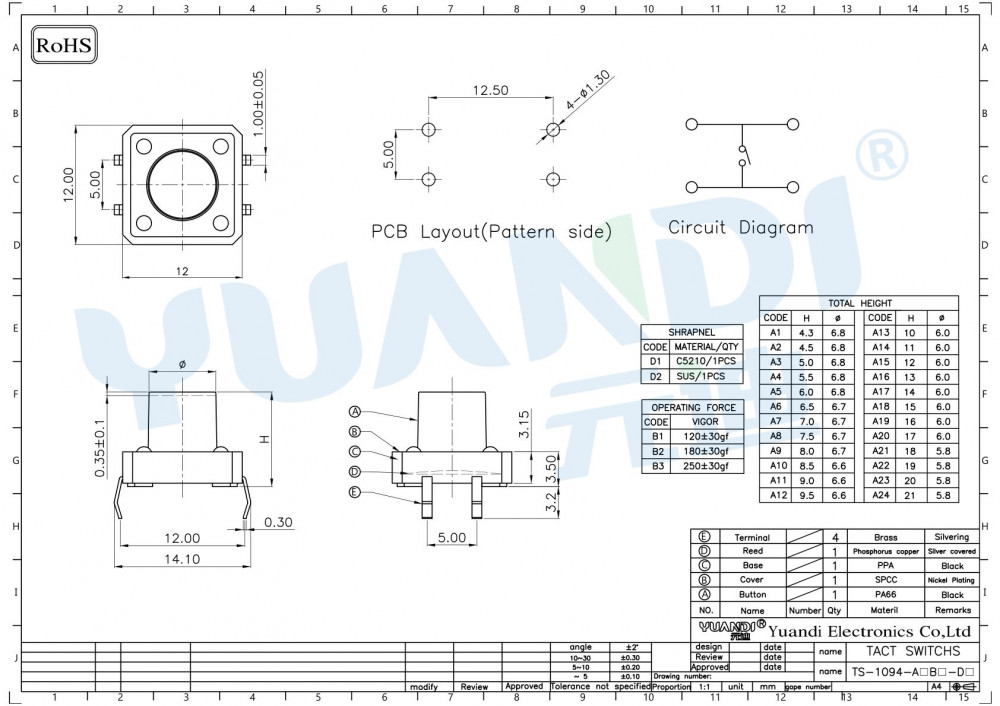 YUANDI TS-1094-A1B3-D1 technical drawing page 1