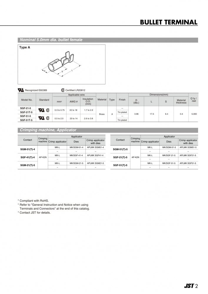 JST bullet contact catalog page 2