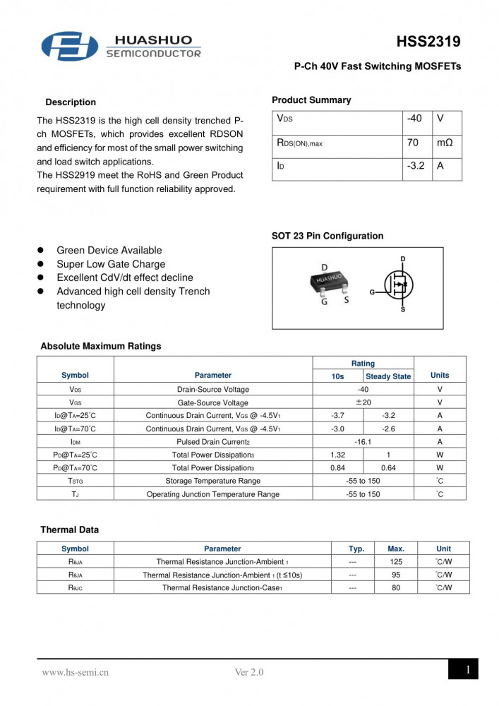 HSS2319 datasheet page 1