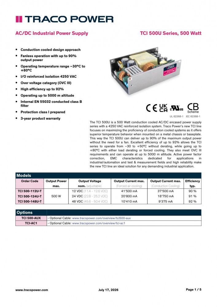 TCI 500U technical documentation page 1