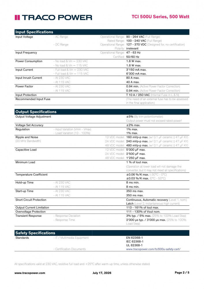 TCI 500U technical documentation page 2