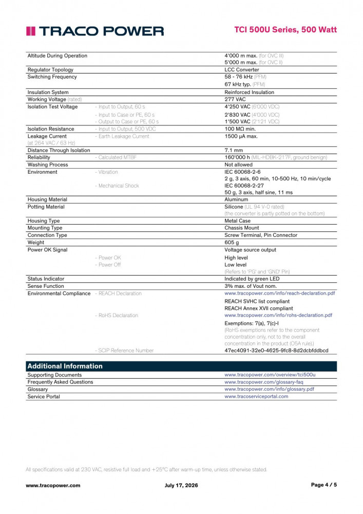 TCI 500U technical documentation page 4