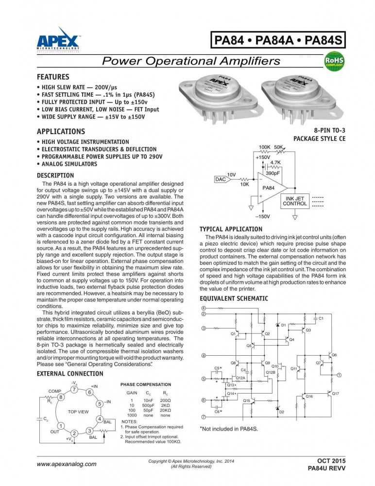 APEX PA84M datasheet page 1