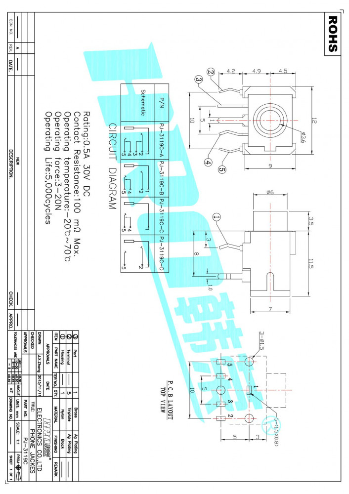 PJ-3119C-5A technical document page