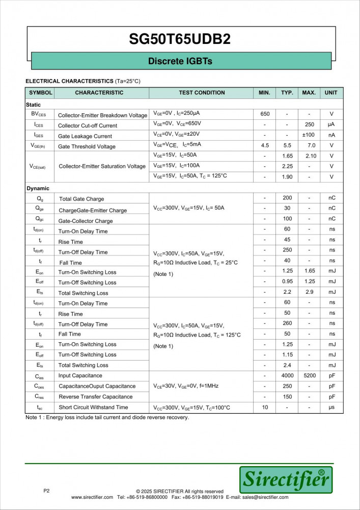 SG50T65UDB2 datasheet page 2