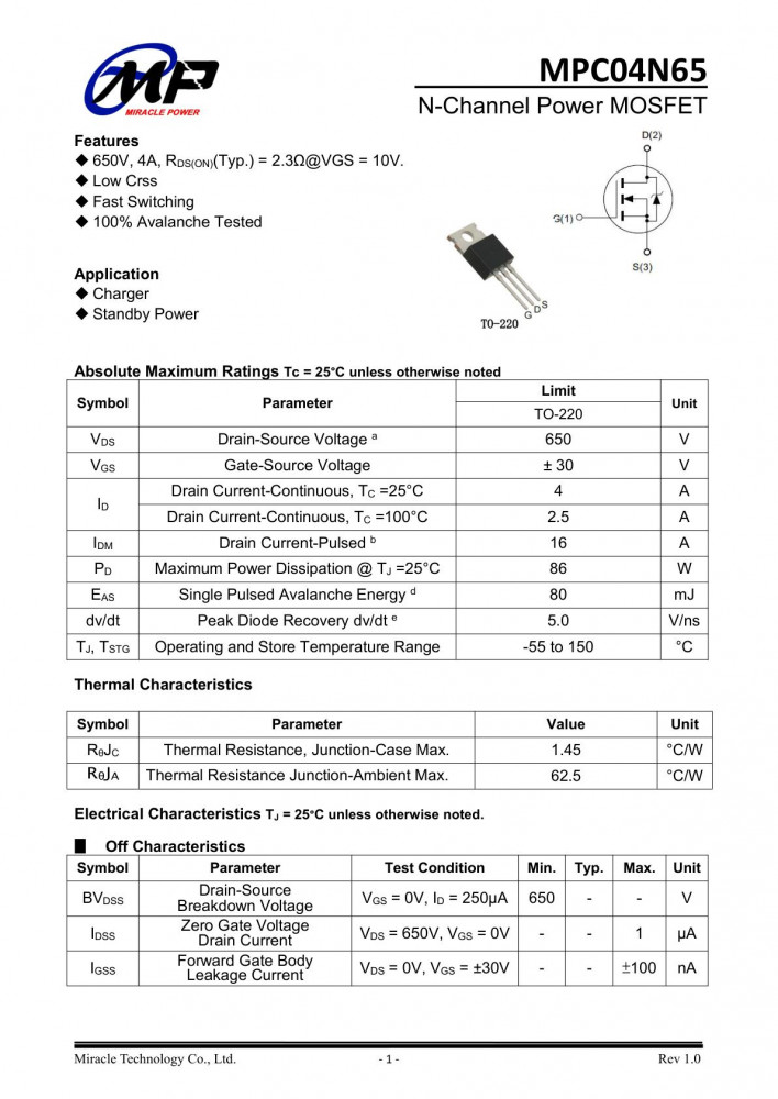 MPC04N65 datasheet page 1