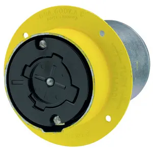 Locking Devices, Bryant Power Interrupting, Industrial, Flanged Receptacle, 60A 600V AC, 3-Pole 4-Wire Grounding, Non-NEMA, Screw Terminal, Yellow for sale