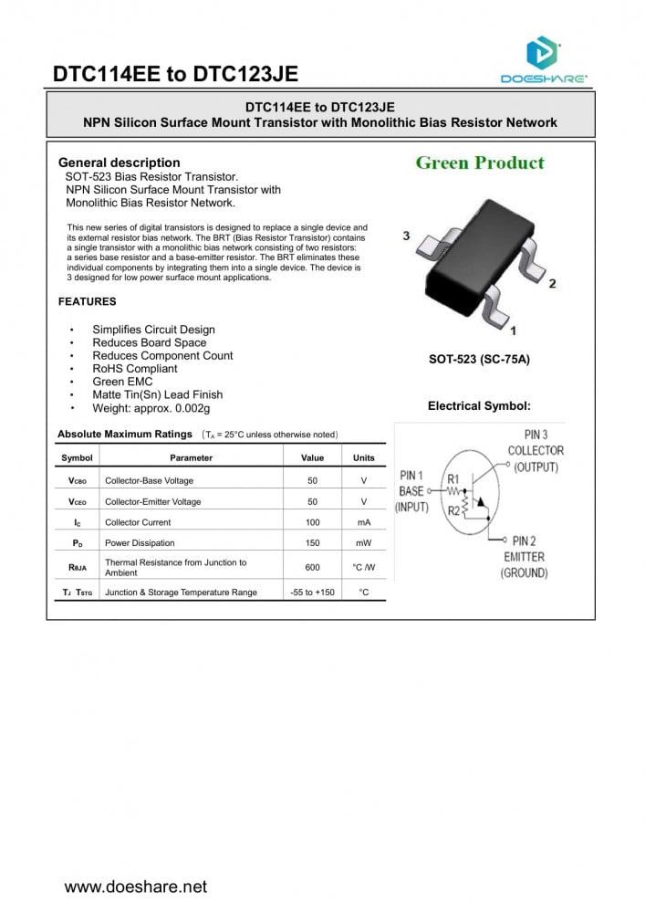 DTC143ZE datasheet page 1