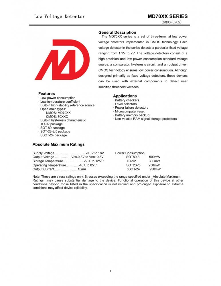 MD7025C datasheet page 1