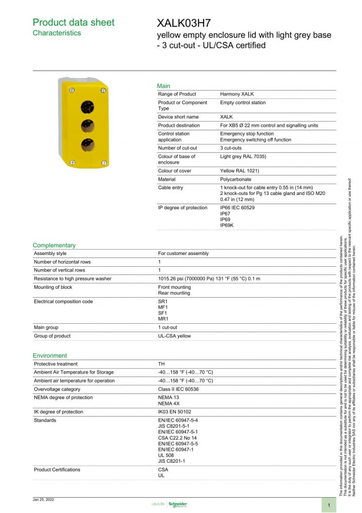 XALK03H7 technical document page 1