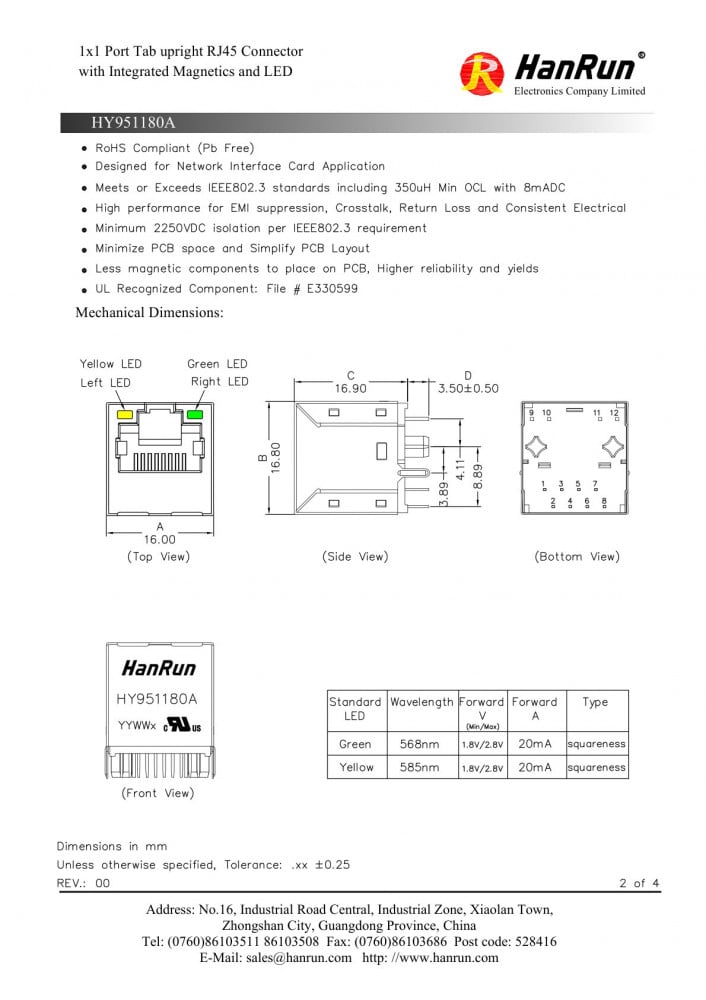 HY951180A mechanical dimensions