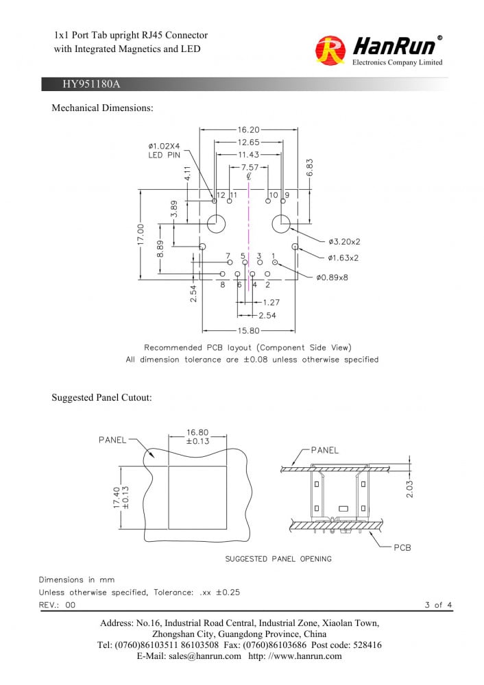 HY951180A PCB layout and panel opening
