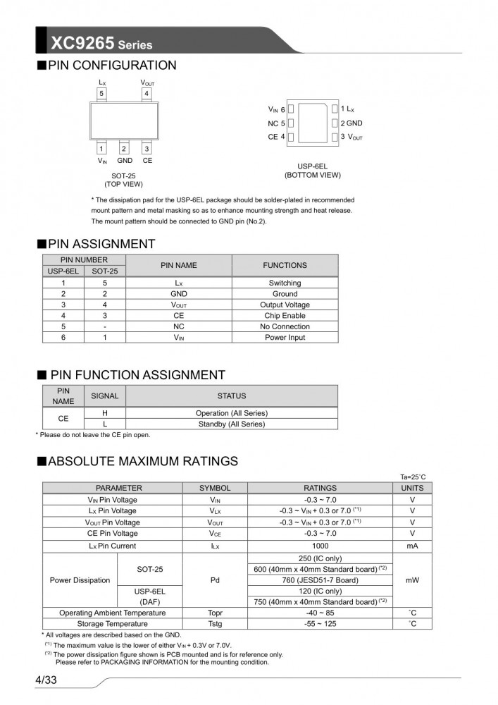 XC9265 series datasheet page 4