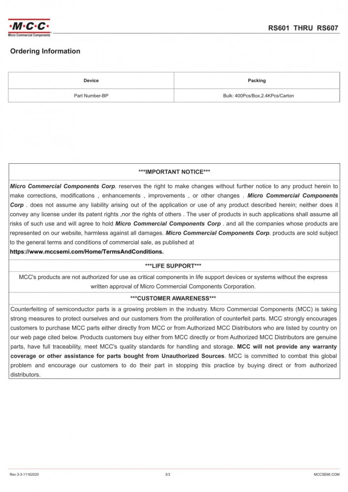 MCC RS605-BP datasheet page 3
