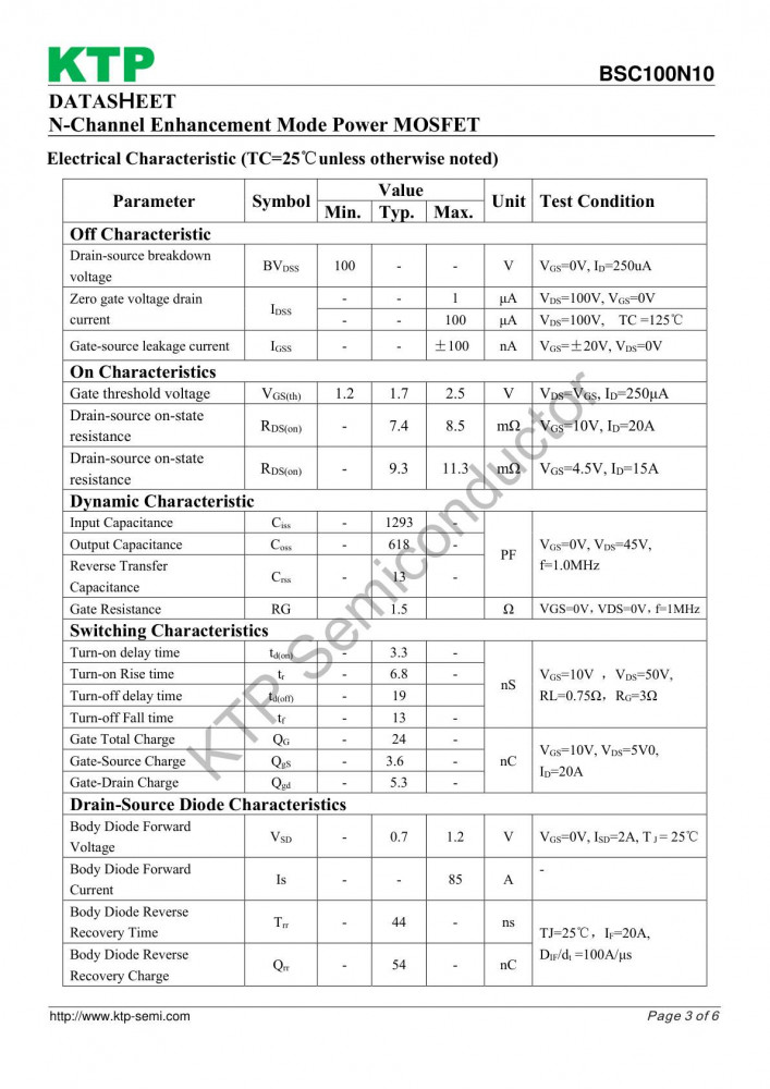 BSC100N10 datasheet page 3