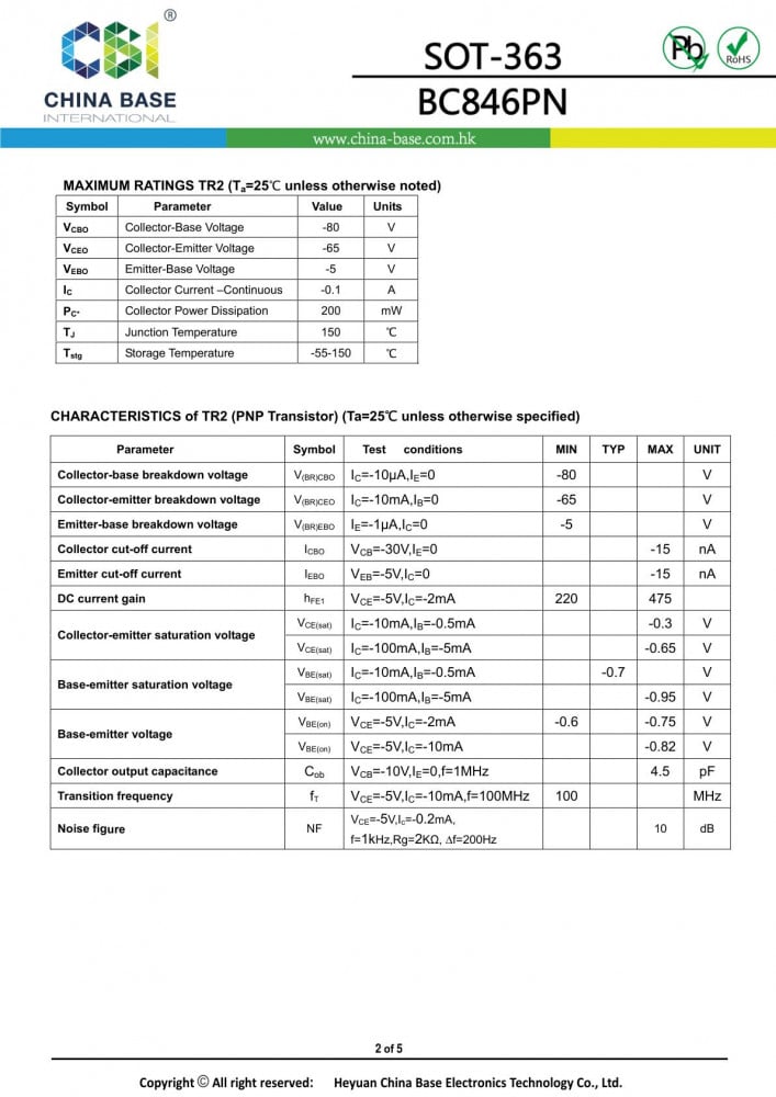 BC846PN datasheet page 2