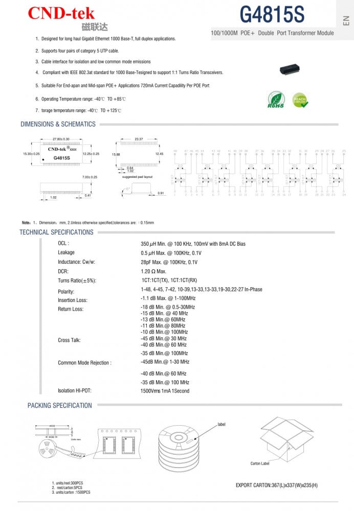 CND-tek G4815S technical document page