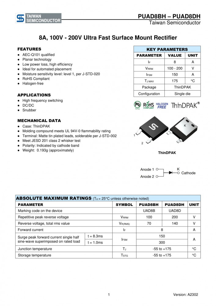 PUAD8DH datasheet page 1