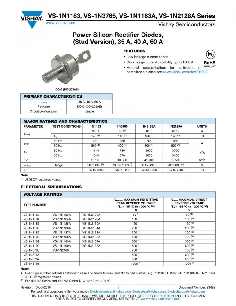 VS-1N family datasheet page 1