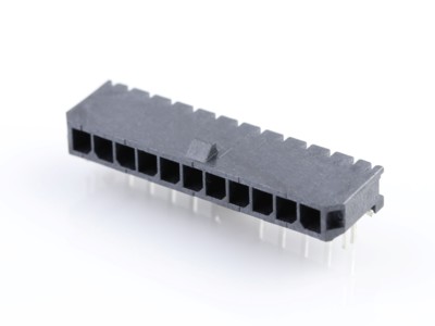 Micro-Fit 3.0 Right-Angle Header, 3.00mm Pitch, Single Row, 11 Circuits, with Snap-in Plastic Peg PCB Lock, 1.52µm Matte Tin Plating, Glow-Wire Capable, Black