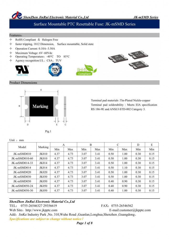 JK-mSMD series datasheet page 1