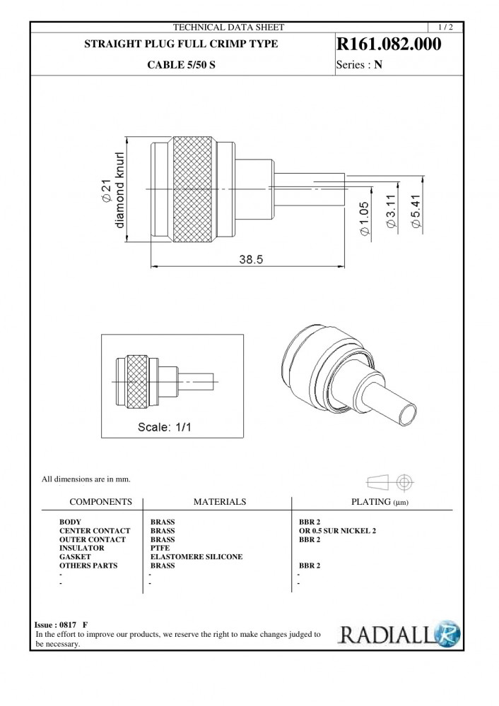 Radiall R161082000 technical data sheet, page 1