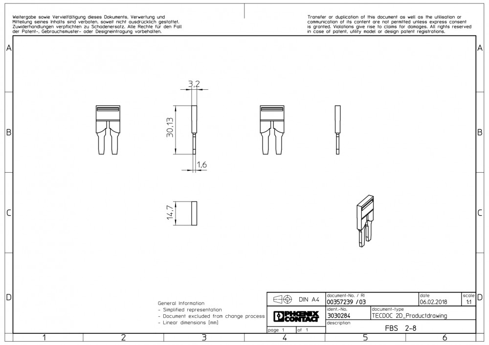 Phoenix Contact 3030284 FBS 2-8 technical drawing preview