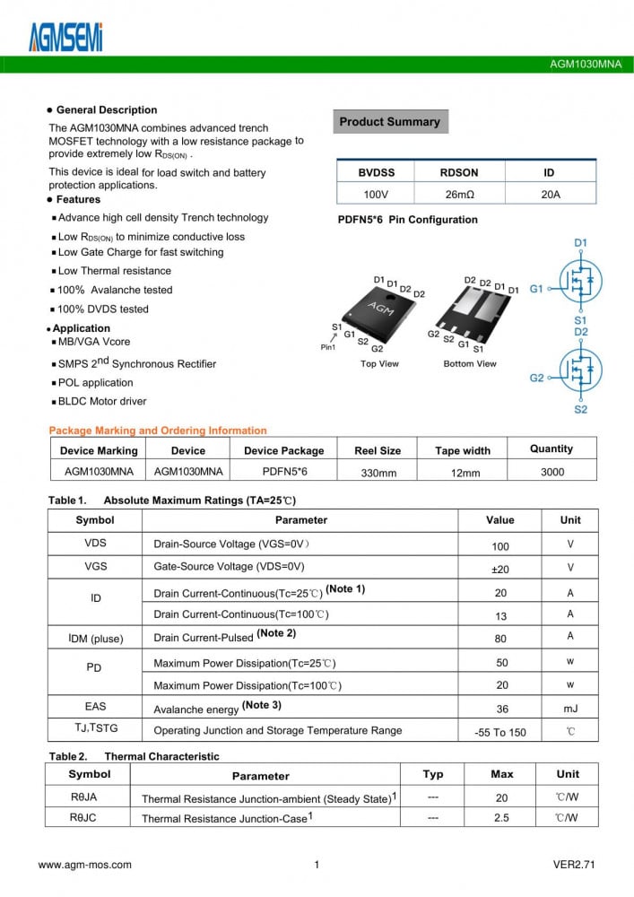 AGM1030MNA datasheet page 1