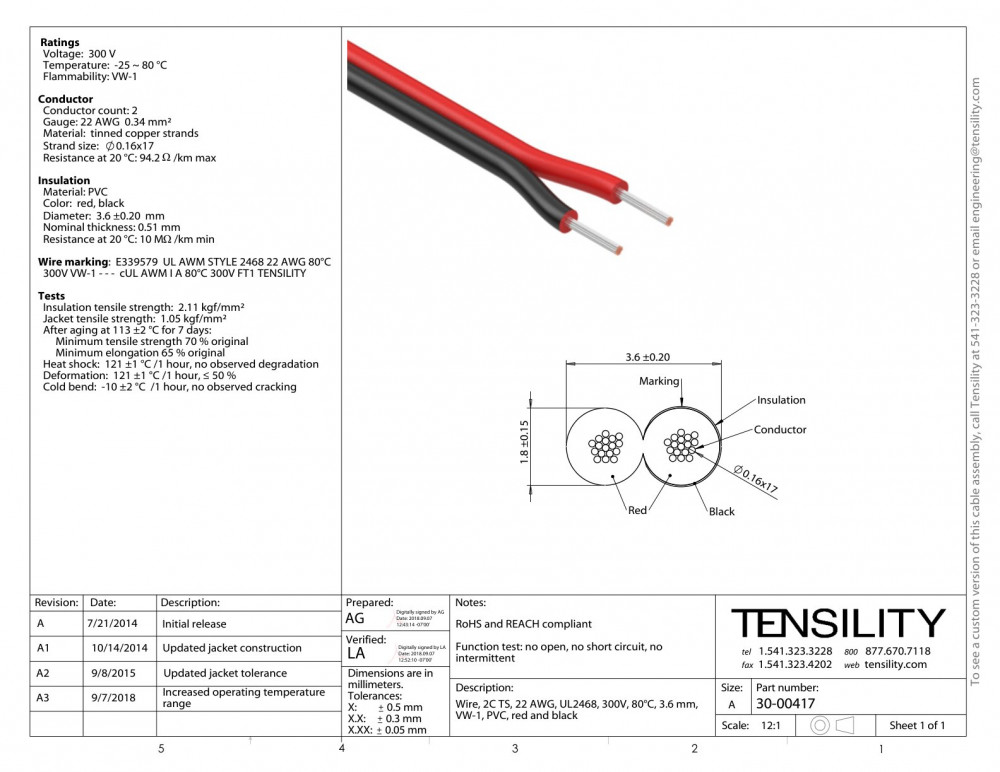 Tensility International 30-00417 product specification document page