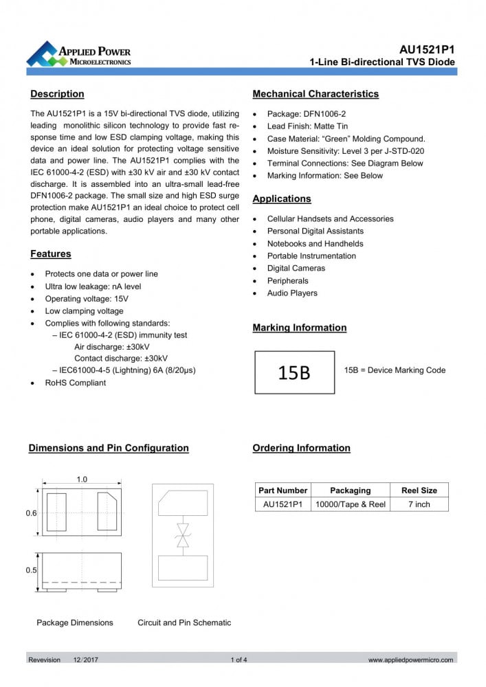 AU1521P1 datasheet page 1