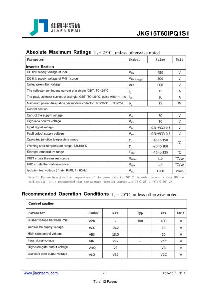 JNG15T60IPQ1S1 datasheet page 2