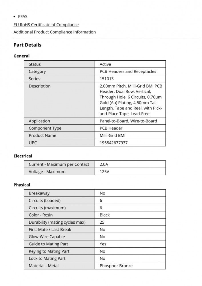 MOLEX Milli-Grid BMI vertical header product specification page 2
