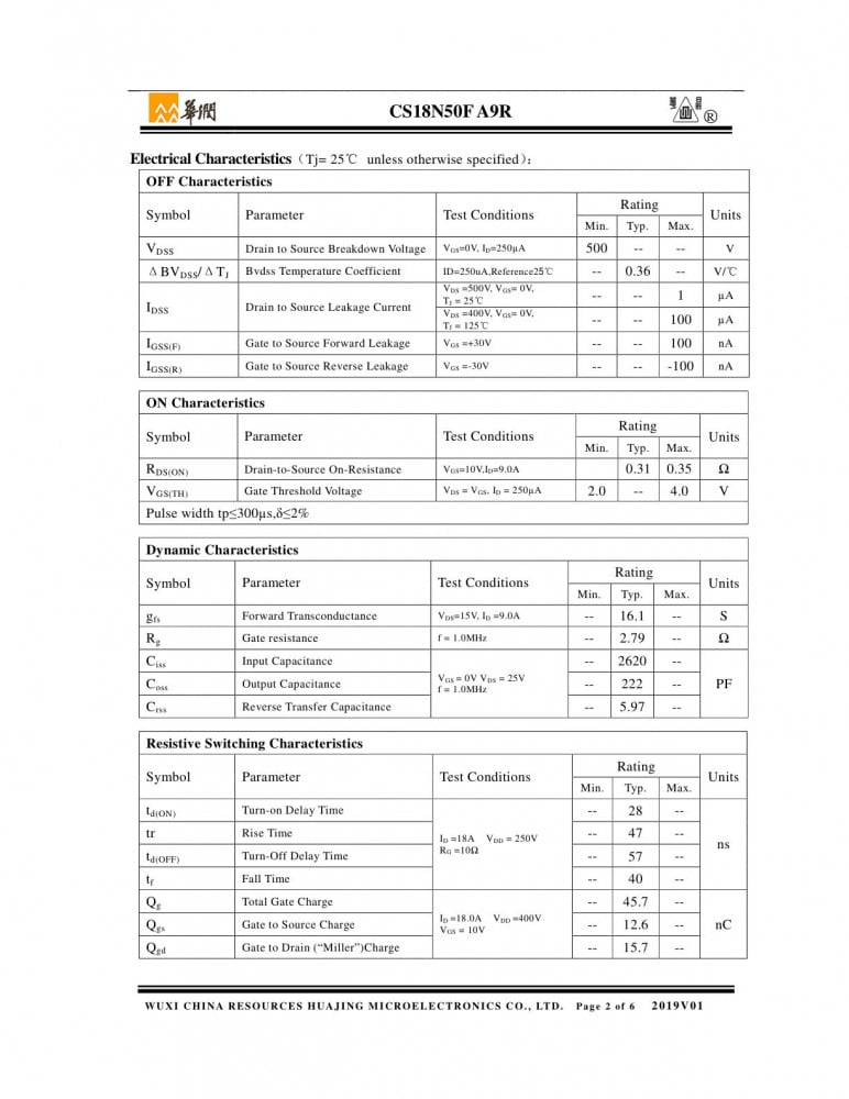 CS18N50FA9R datasheet page 2