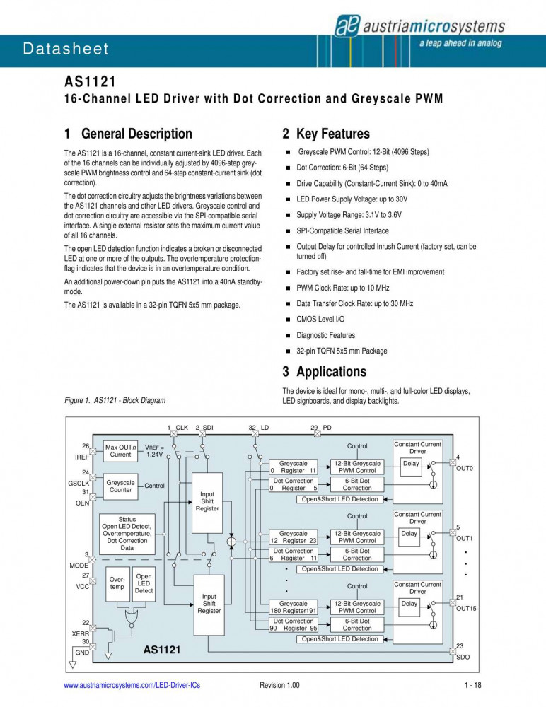 AS1121 technical document page 1