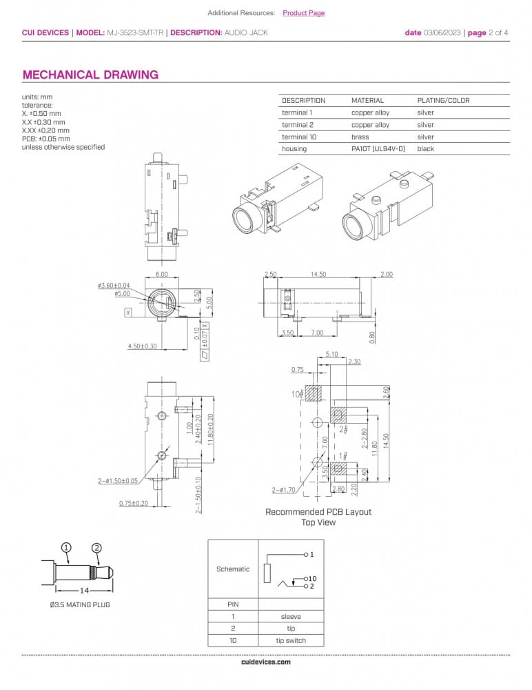 MJ-3523-SMT-TR technical document page 2