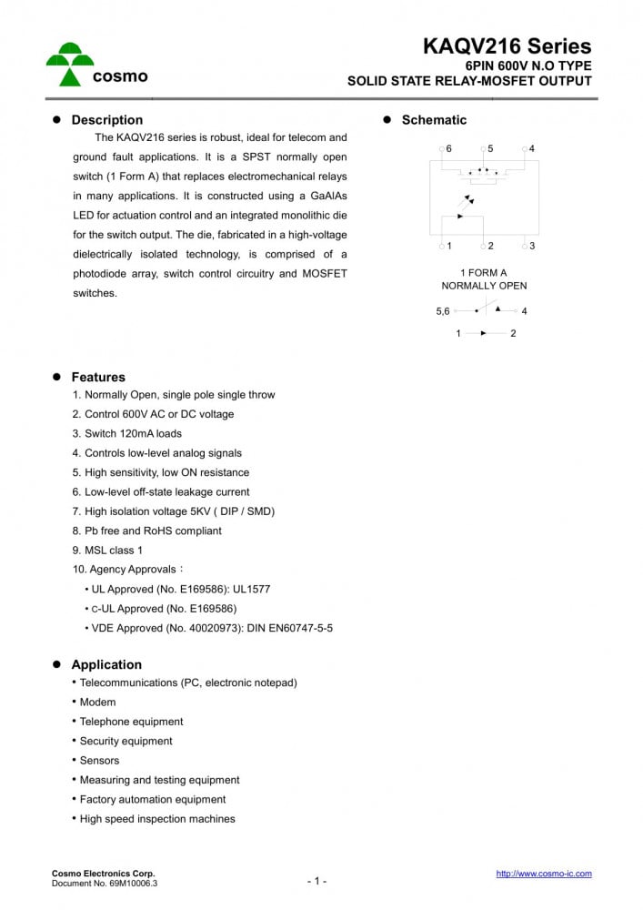 KAQV216 datasheet page 1