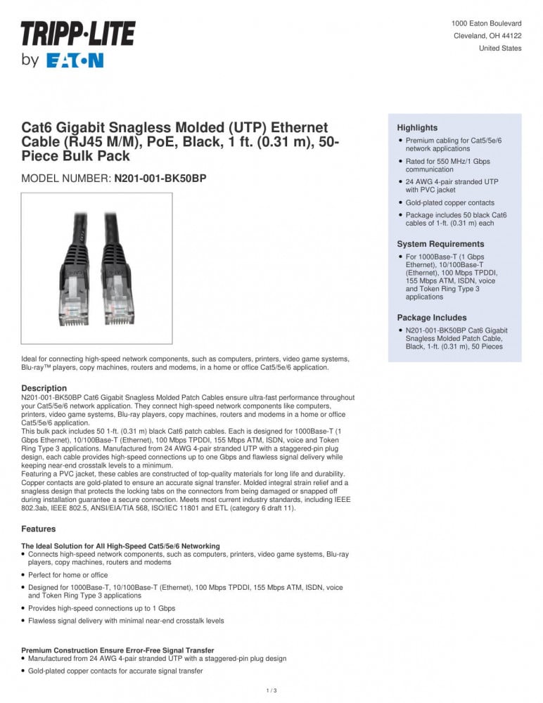 N201-001-BK50BP technical document page 1
