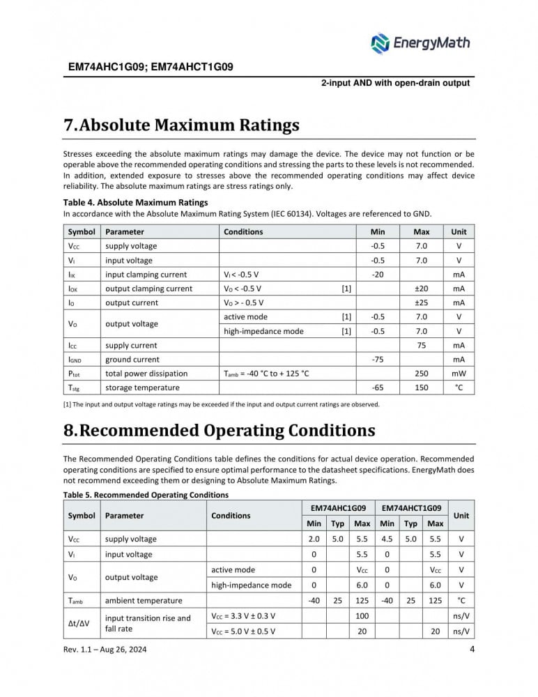 EM74AHC1G09GV datasheet page 4