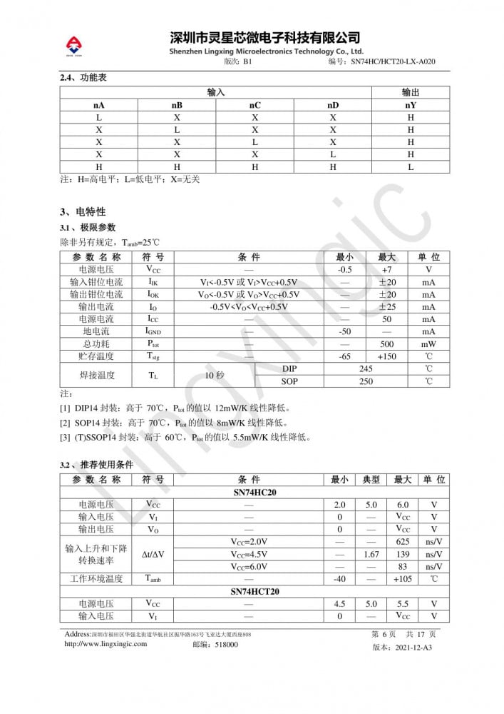 SN74HC20N(LX) datasheet page 6